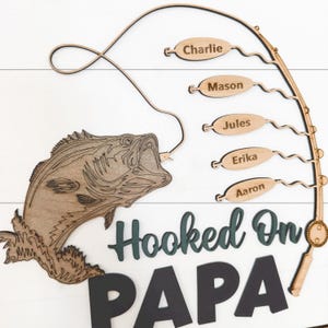Daddy Fishing Sign With Kids Names | Grandfather Wooden Fishing Sign ...
