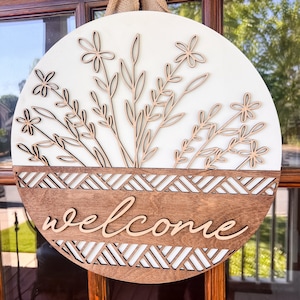 Wooden Welcome Door Hanger | Front Door Decor | Front Door Sign ...