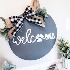 Welcome Paw Print Door Hanger Wooden Front Door Decor - Etsy