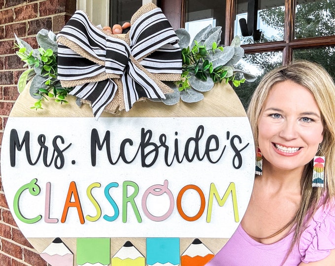 Personalized Teacher Door Hanger, 3D Laser Cut, Teacher Sign, Classroom ...