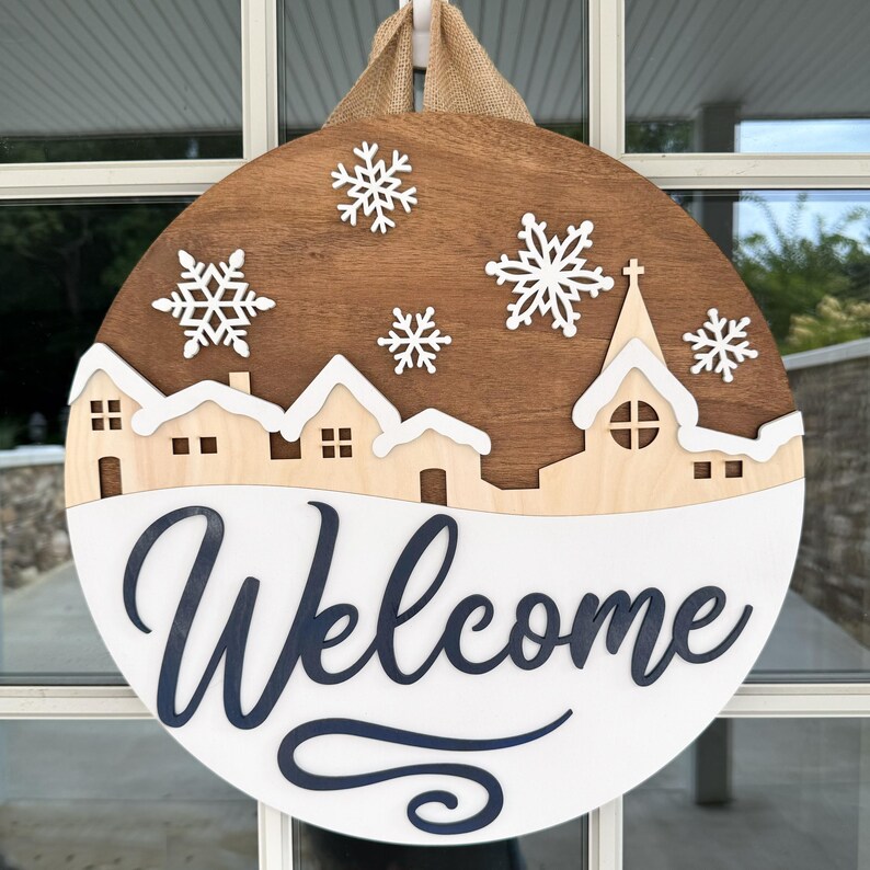 Winter Welcome Door Hanger | Winter Front Door Decor | Wooden Welcome ...