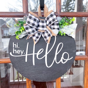 Hi Hey Hello Door Hanger | Hello Front Door Decor | Custom Door Sign ...