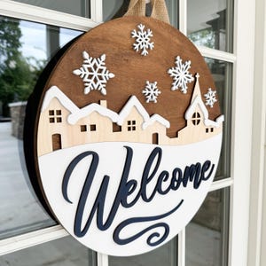 Winter Welcome Door Hanger | Winter Front Door Decor | Wooden Welcome ...