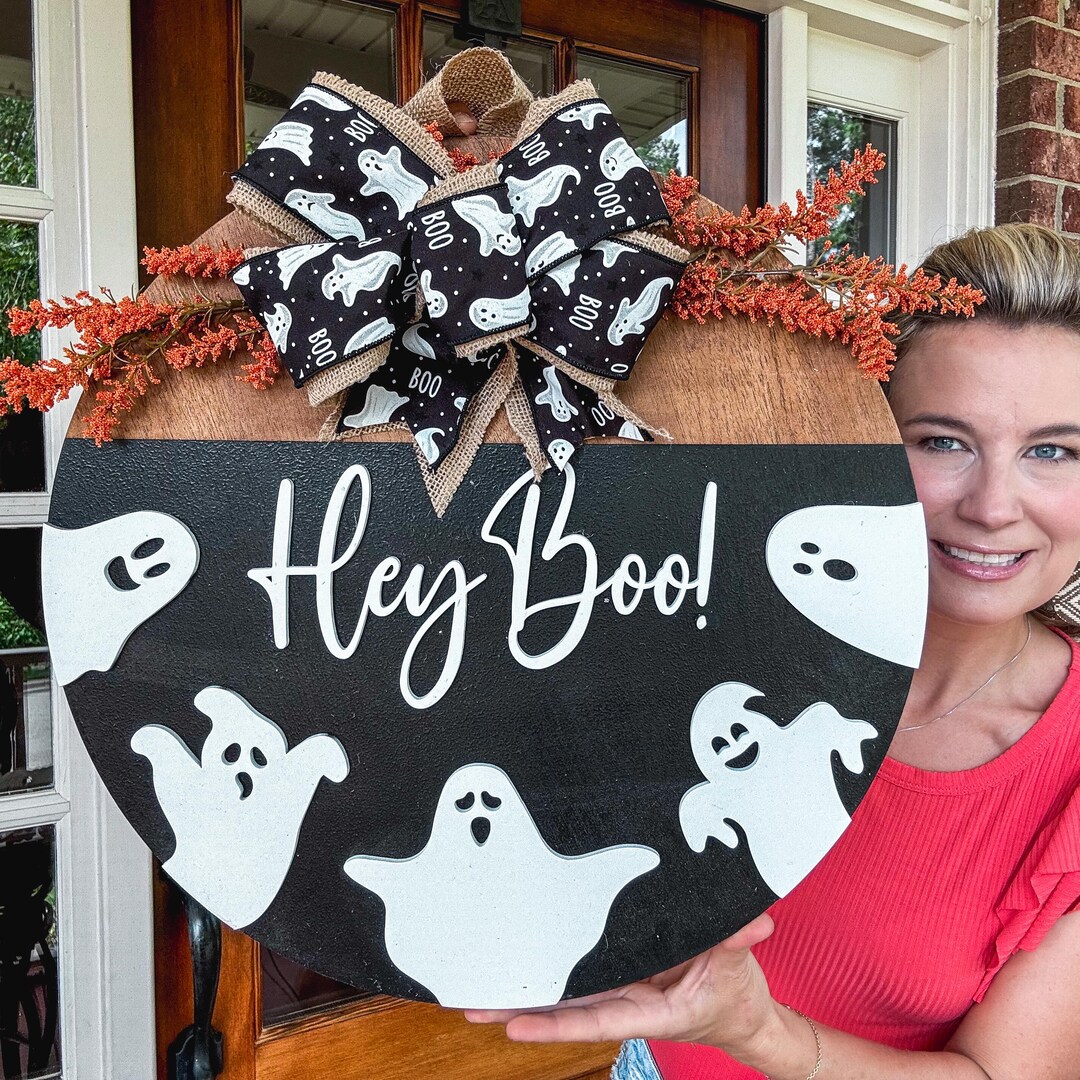 Halloween Door Hanger | Hey Boo Front Door Decor | Halloween Wreath ...