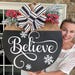 Wooden Door Hanger Christmas | Believe Front Door Decor | Wood Door ...