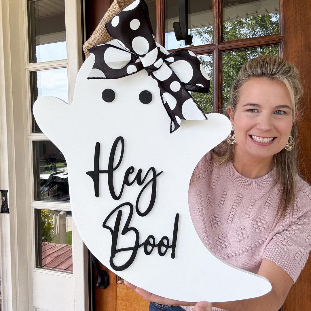 Halloween Wreath: Ghost Door Hanger, Front Door Decor, Wooden Halloween ...