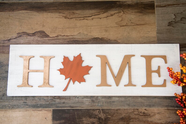 Fall 'home' Leaf Sign Fall Wall Decor Wooden - Etsy