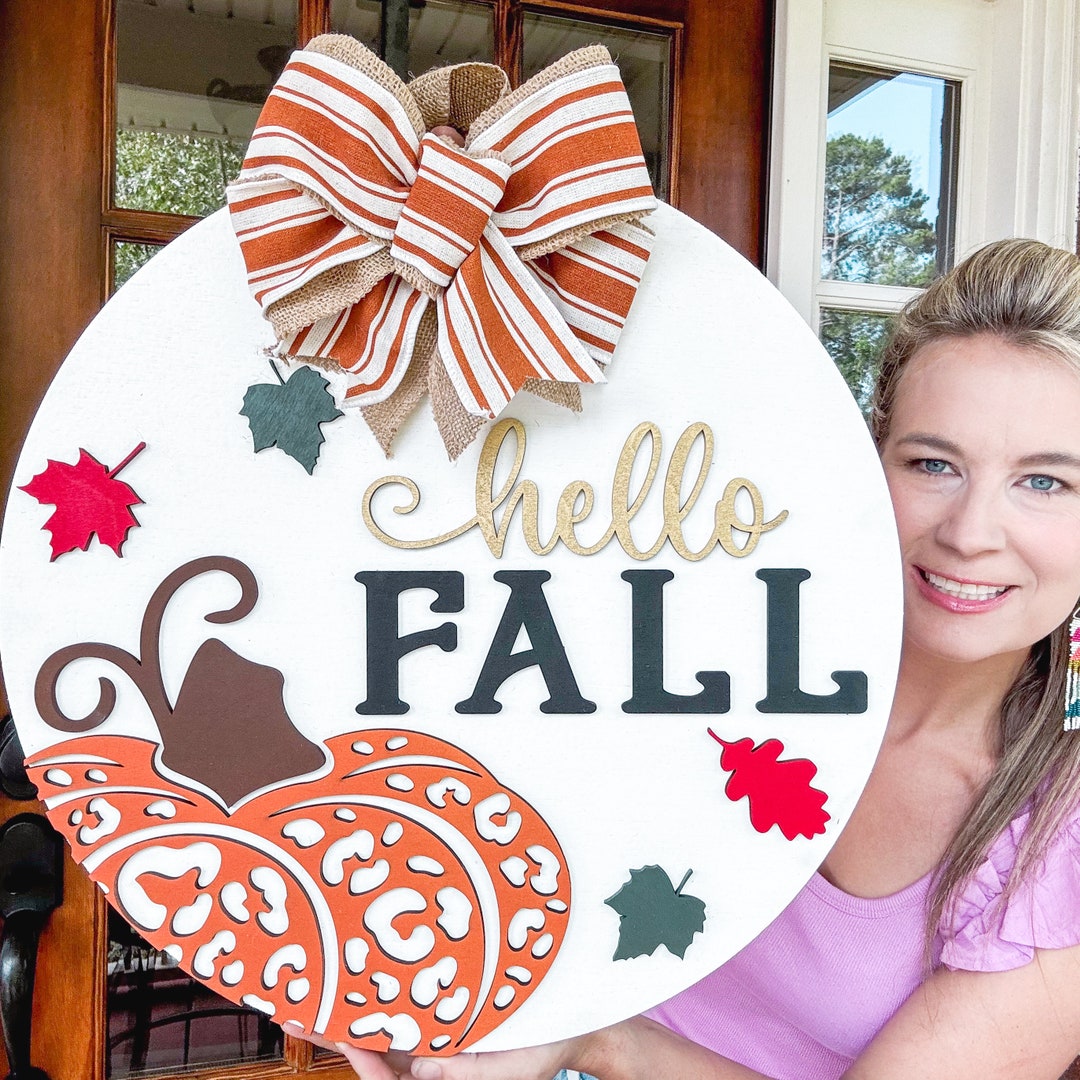 Fall Door Hanger | Fall Front Door Decor | Hello Fall Wooden Door ...