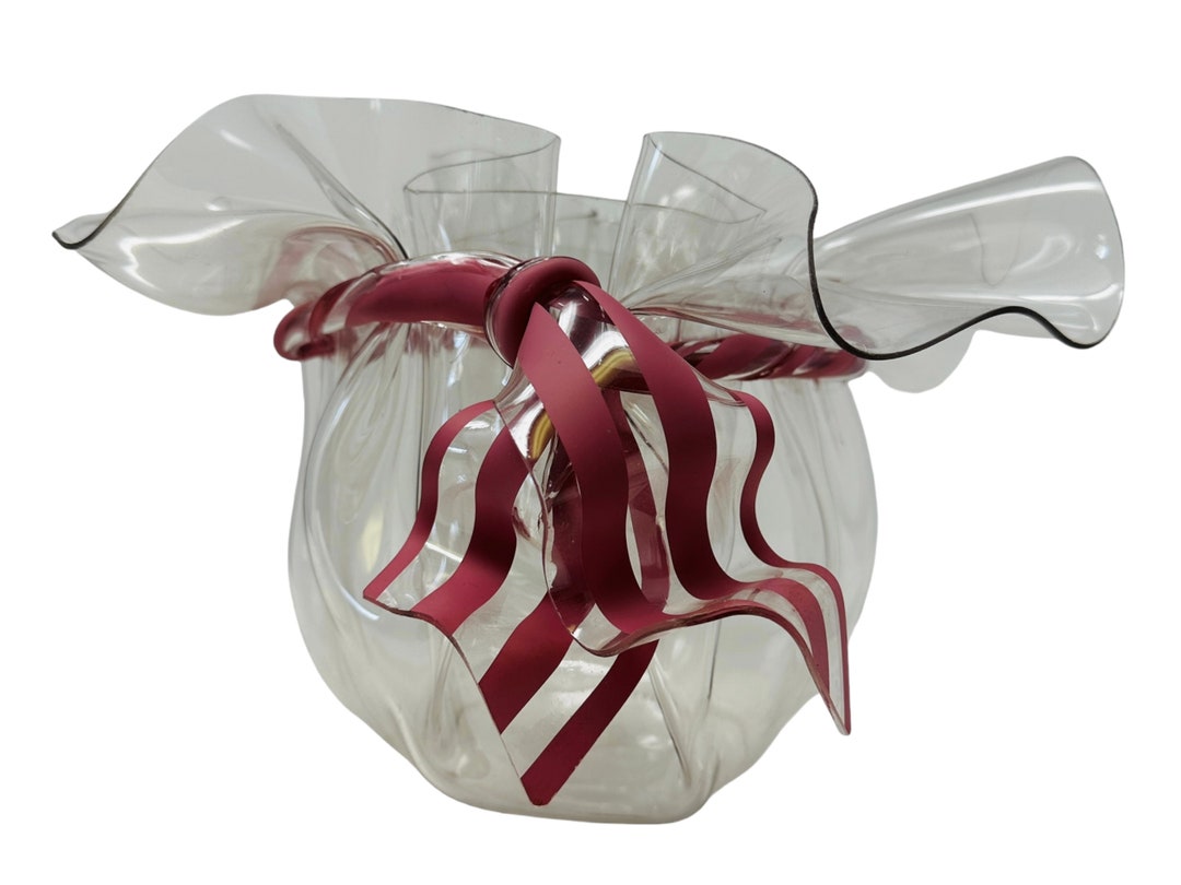 Vintage C.T. Designs Ruffled Lucite Bowl With Pink Lucite Ribbon - Etsy
