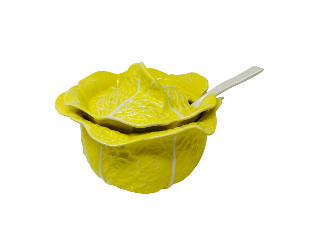 Vintage Secla Majolica Yellow Cabbage Soup Tureen With Lid and Ladle ...