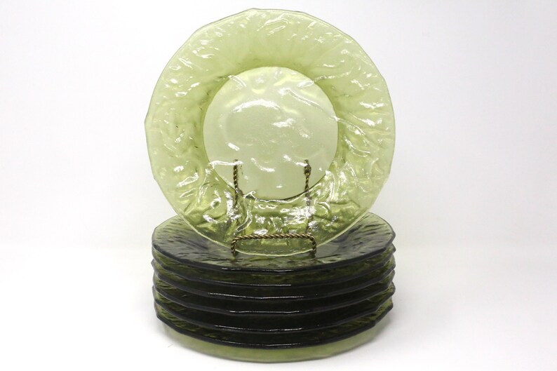 Vintage Green Glass Cabbage Leaf Salad Plates - Set of 7 - Etsy