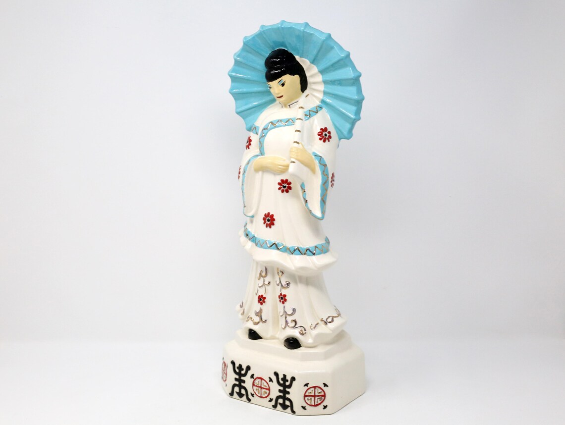 Vintage 16" Ceramic Asian Female Figure With Parasol - Etsy