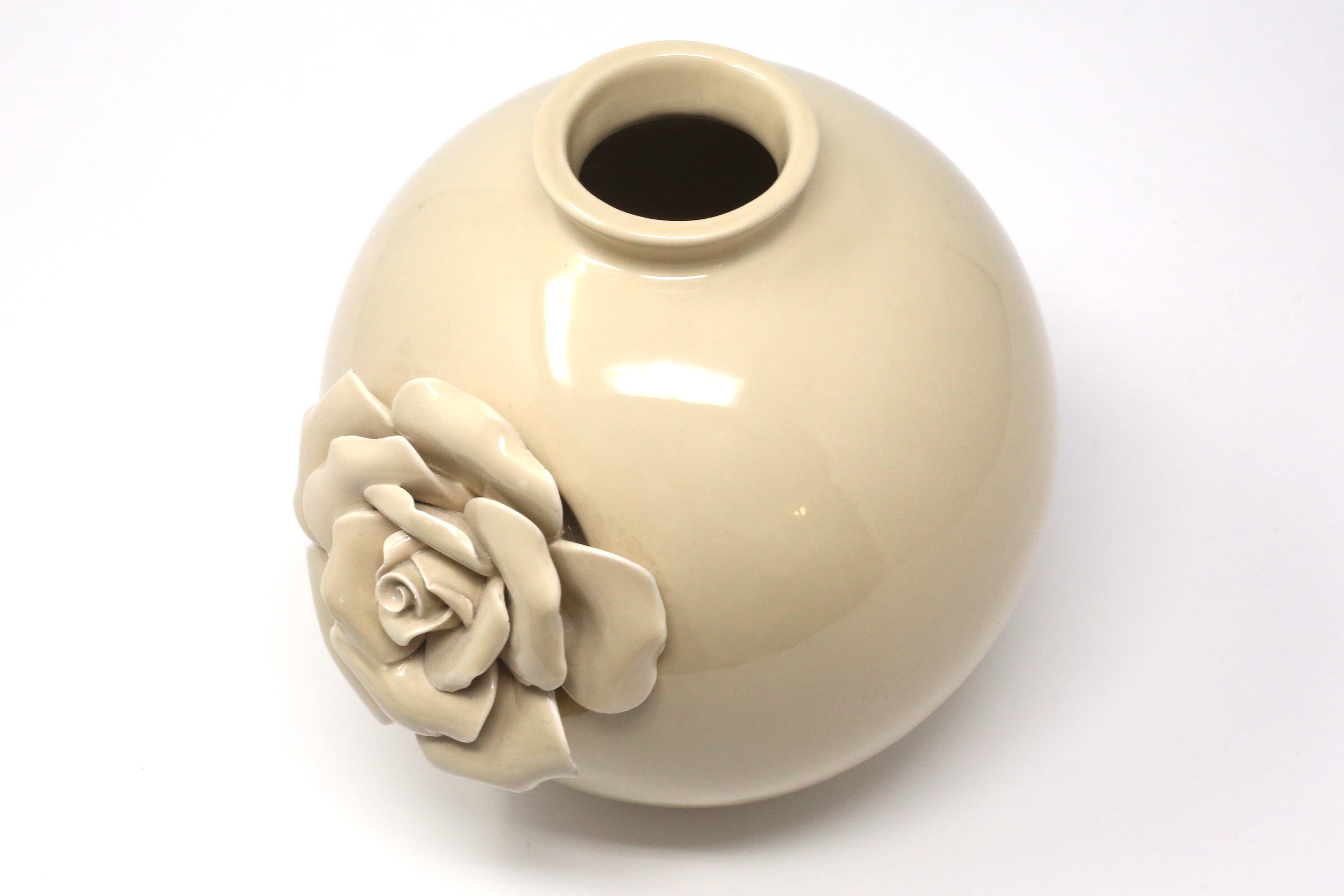 Vintage Round Beige Sculpted Rose Vase | Etsy