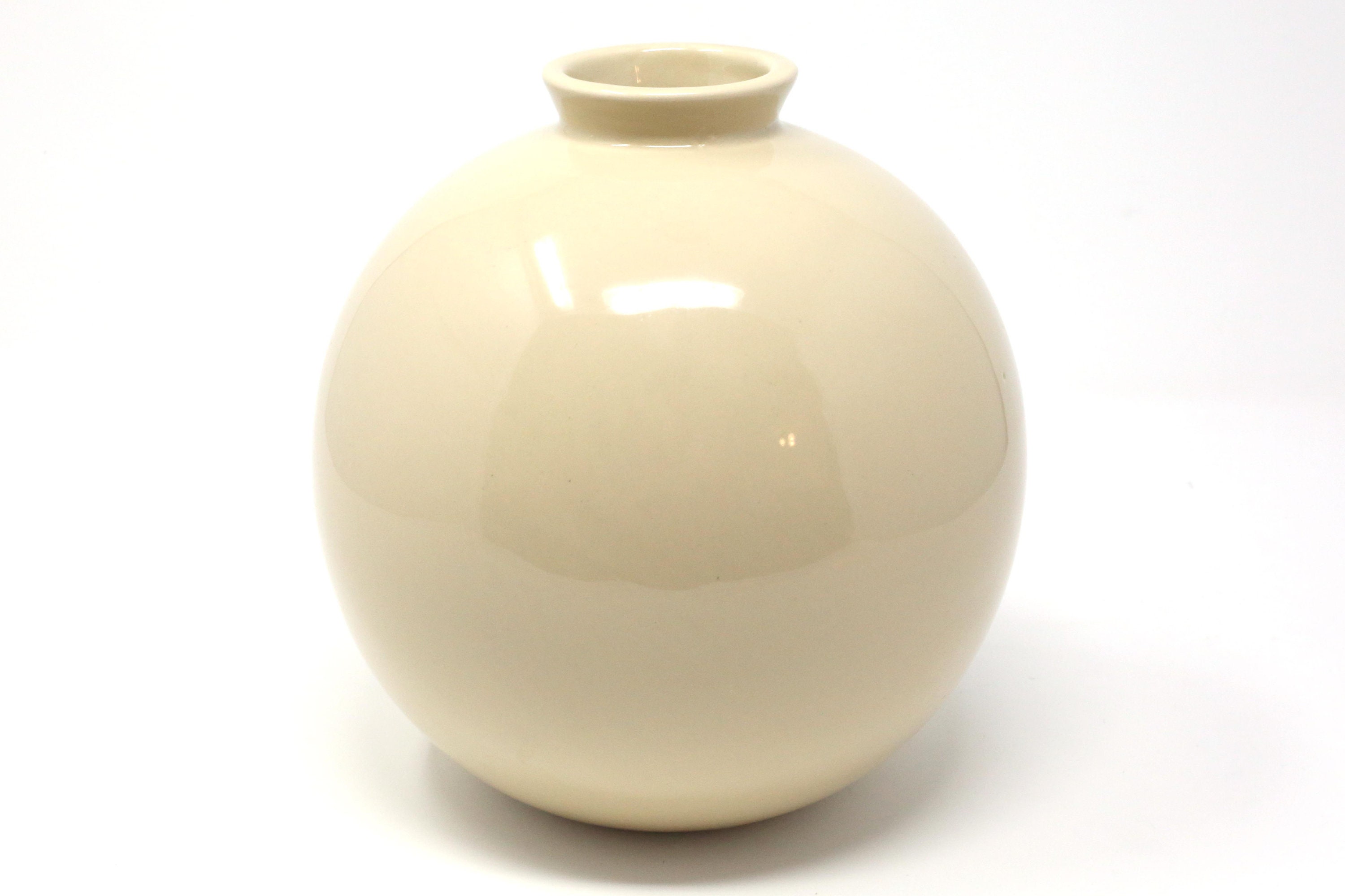 Vintage Round Beige Sculpted Rose Vase - Etsy