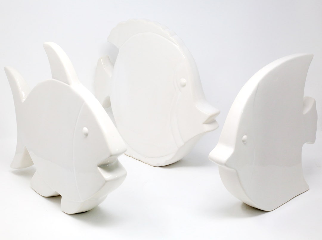 White Ceramic Fish Sculptures - Set of 3 - Etsy