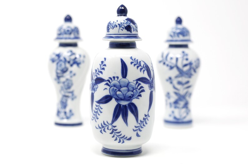 Blue and White Petite Temple Jars - Set of 3 - Etsy