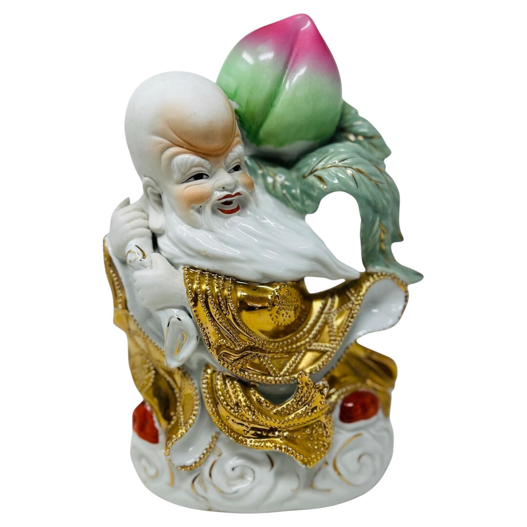Vintage Chinese Shou Xing Figurine | God of Longevity Porcelain Statue ...