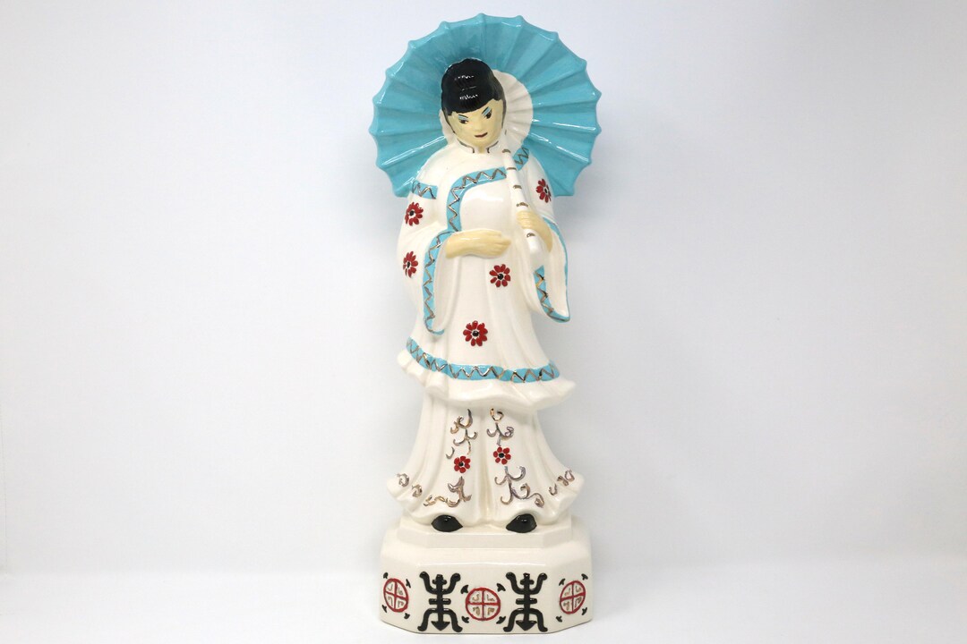 Vintage 16" Ceramic Asian Female Figure With Parasol - Etsy