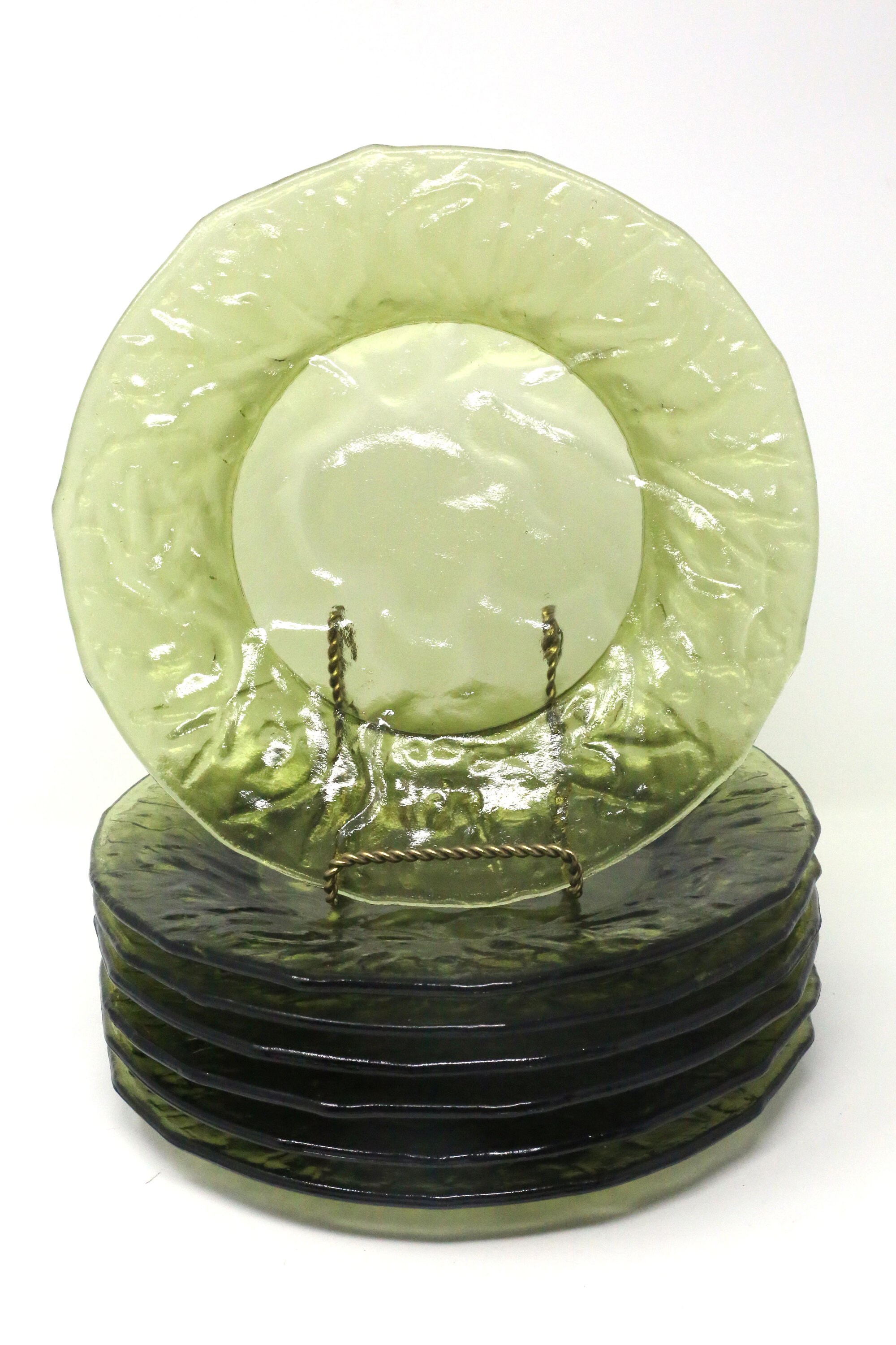 Vintage Green Glass Cabbage Leaf Salad Plates - Set of 7 - Etsy