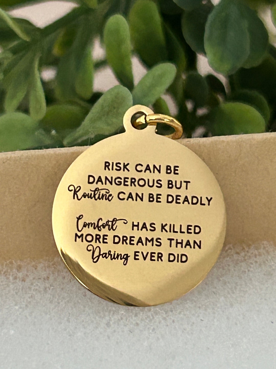 Risk Quote Necklace, 16K Gold Plated, Encouraging Motivational Gift ...
