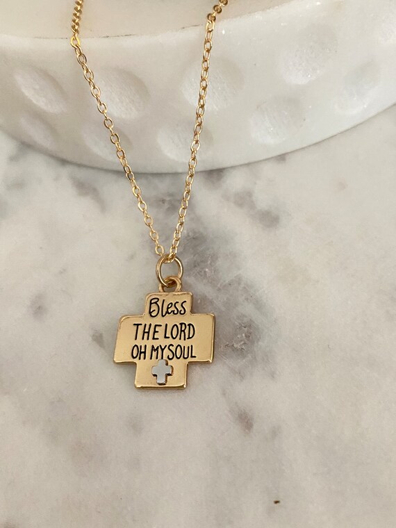 Buy Bless the Lord Oh My Soul 16K Gold Plated Necklace Psalm 103 Bible Verse Charms Scripture Jewelry Christian Gifts Baptism Online in India Etsy