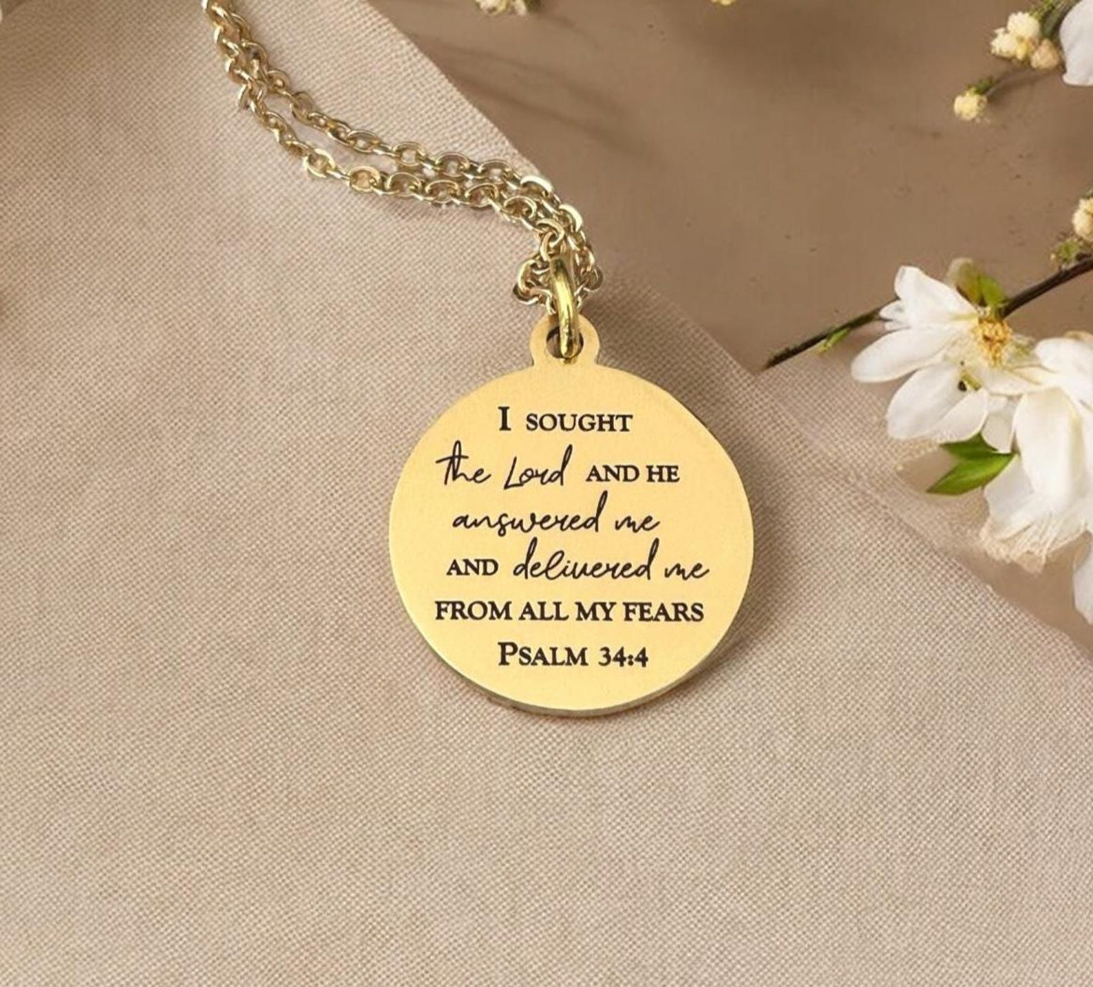 Psalm 34:4 Bible Verse Necklace Christian Gifts I Sought the Lord and ...