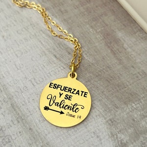 Be Strong and Courageous Bible Verse Necklace Spanish, Esfuerzate Y Se ...