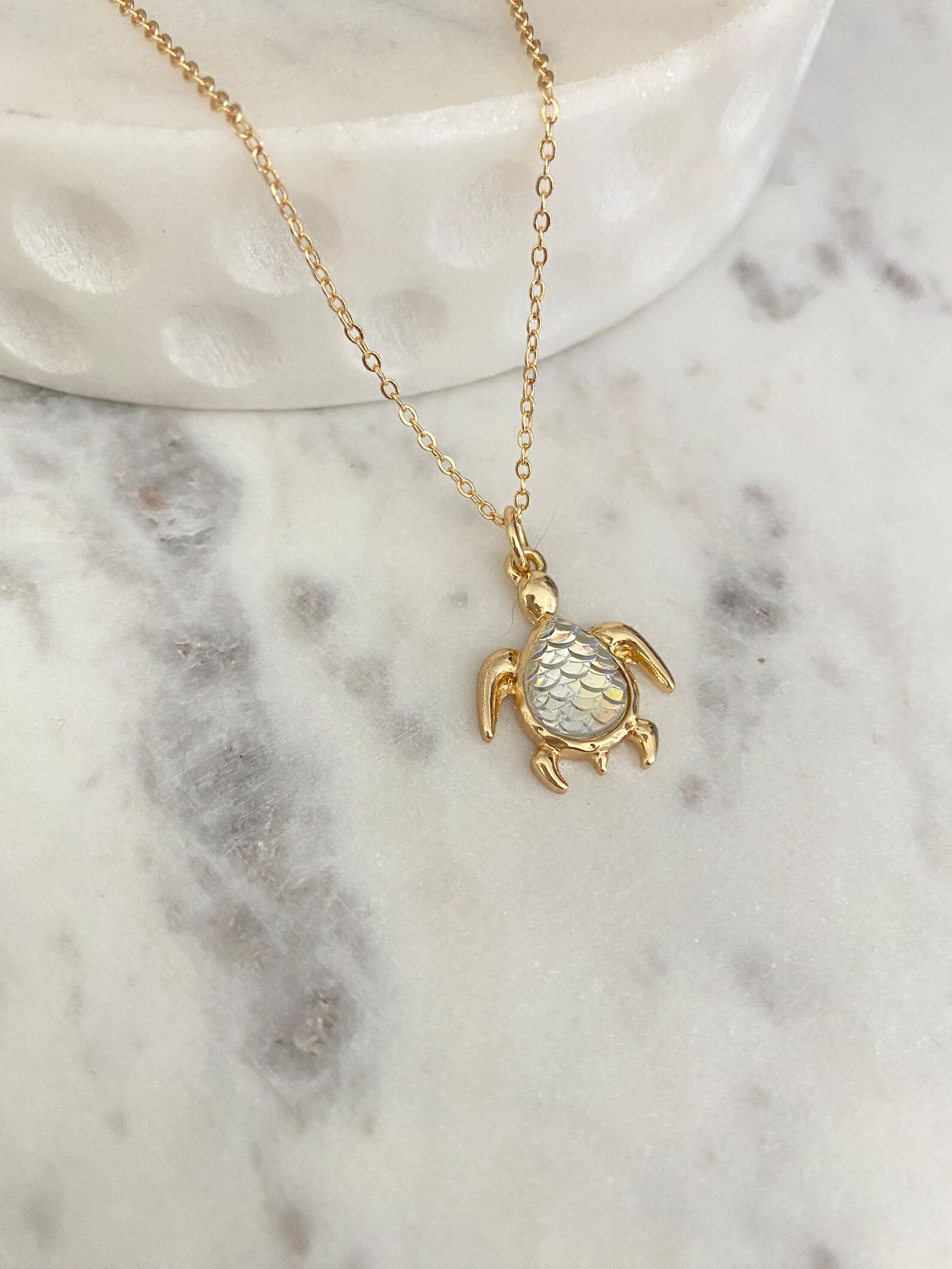 Dainty Gold Sea Turtle Necklace: Iridescent Charm, Beach Jewelry - Etsy