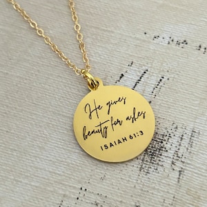 He Gives Beauty for Ashes Bible Verse Necklace, 14K Gold Plated ...
