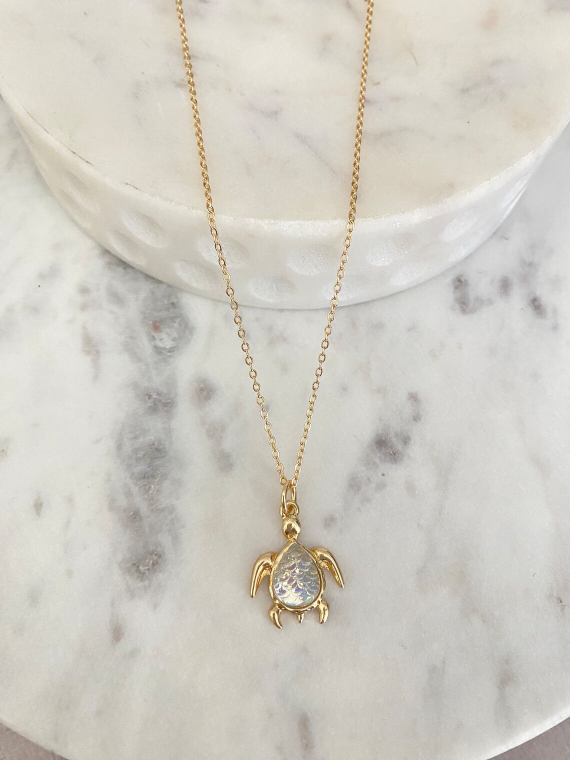 Dainty Gold Sea Turtle Necklace, Iridescent Pendant, Beach Gifts ...