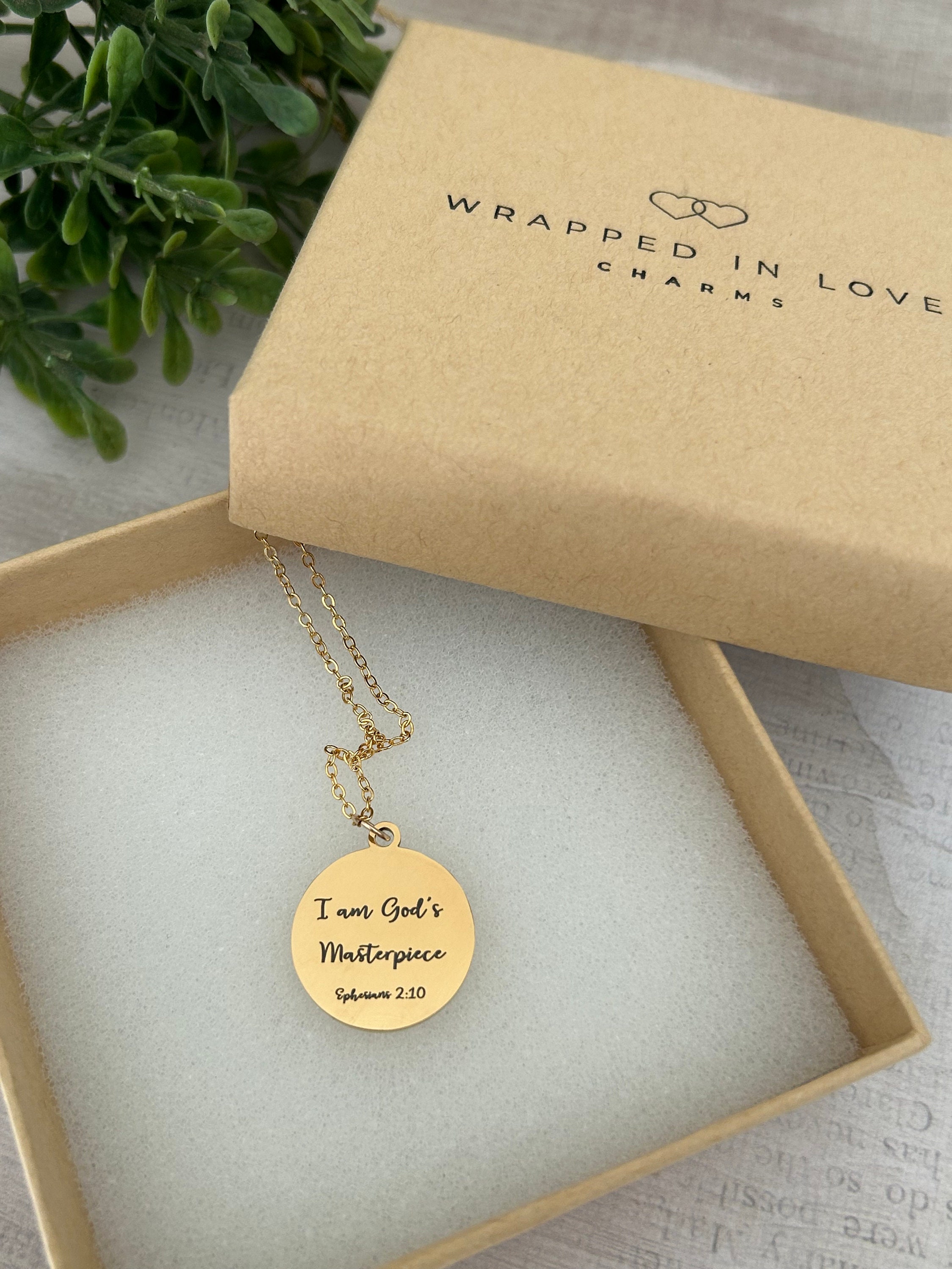 I Am God's Masterpiece Bible Verse Gold Necklace, Christian Jewelry ...