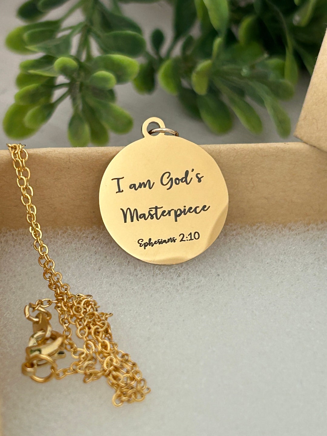I Am God's Masterpiece Bible Verse Gold Necklace, Christian Jewelry ...