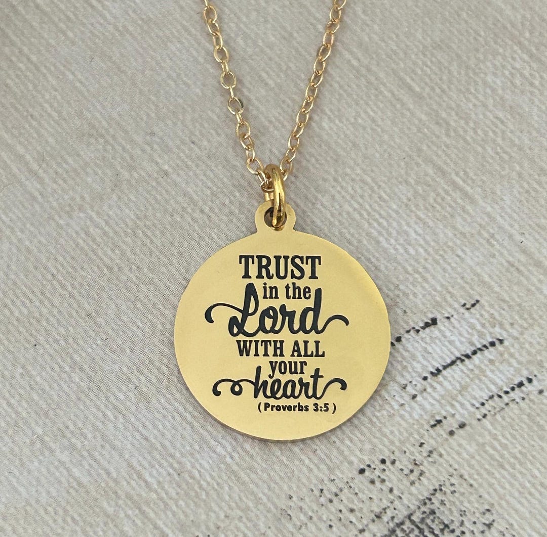 Trust in the Lord Gold Bible Verse Necklace, Proverbs 3:5, Christian ...