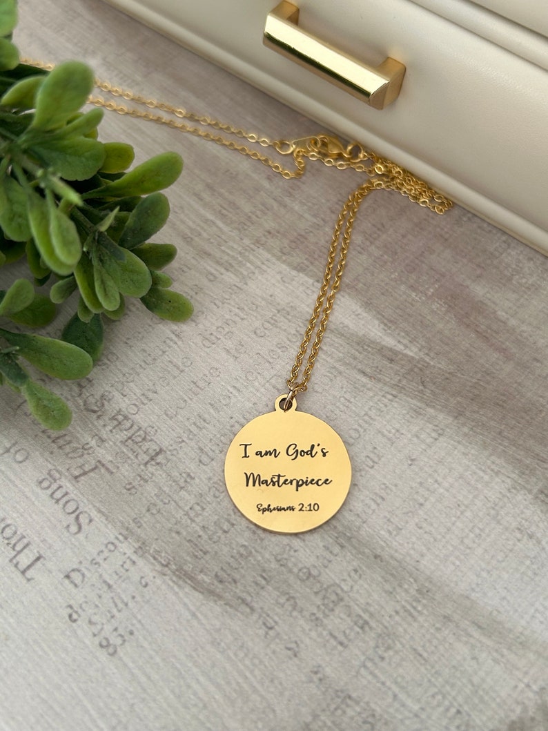 I Am God's Masterpiece Bible Verse Gold Necklace, Christian Jewelry ...