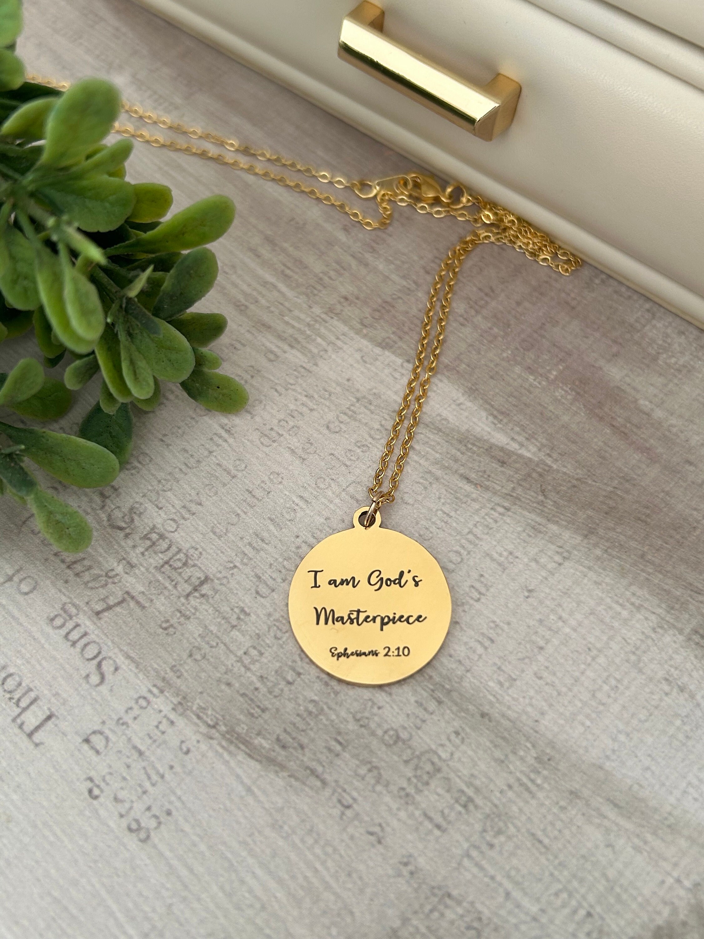 I Am God's Masterpiece Bible Verse Gold Necklace, Christian Jewelry ...