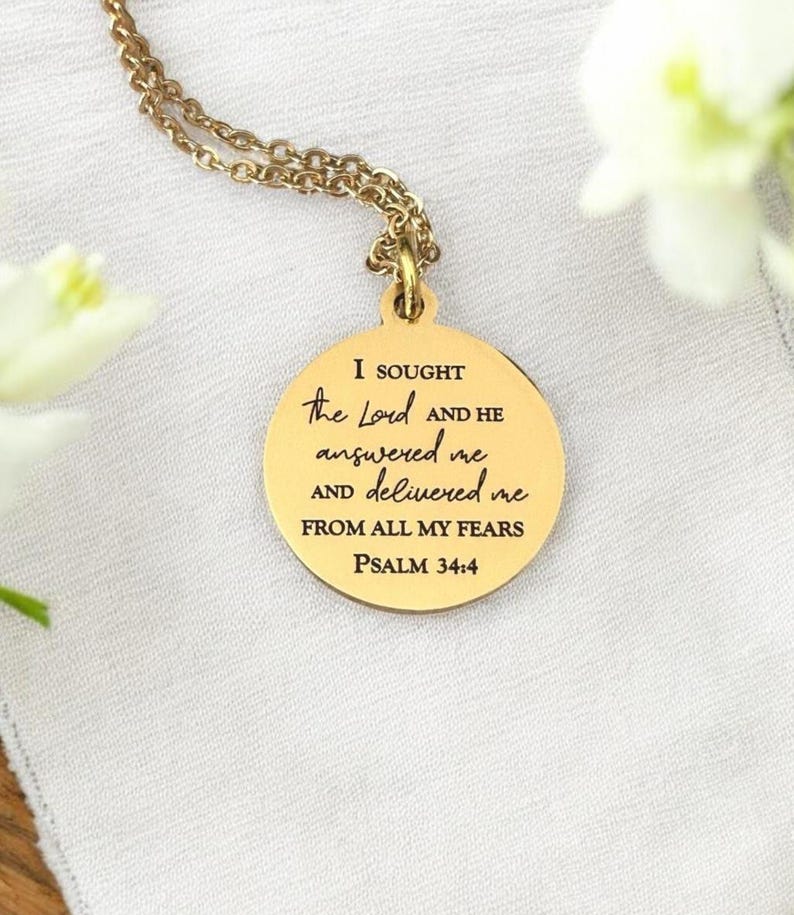 Psalm 34:4 Bible Verse Necklace Christian Gifts I Sought the Lord and ...