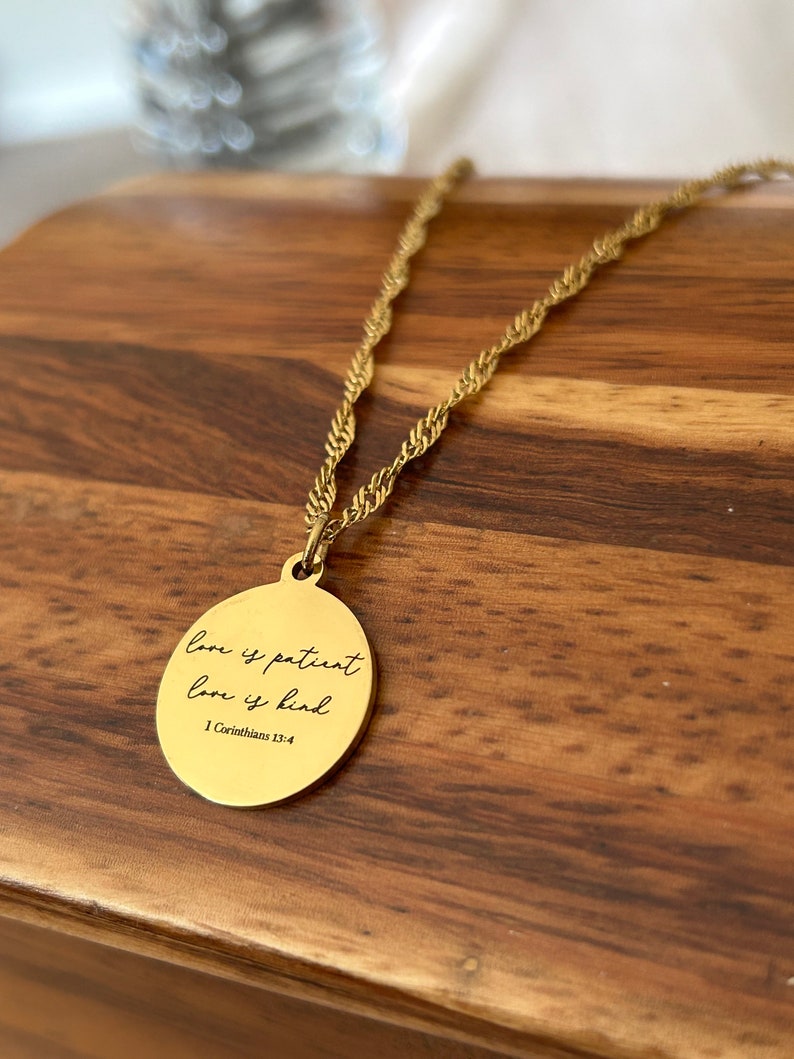 Love is Patient Love is Kind Bible Verse Gold Necklace, Christian ...