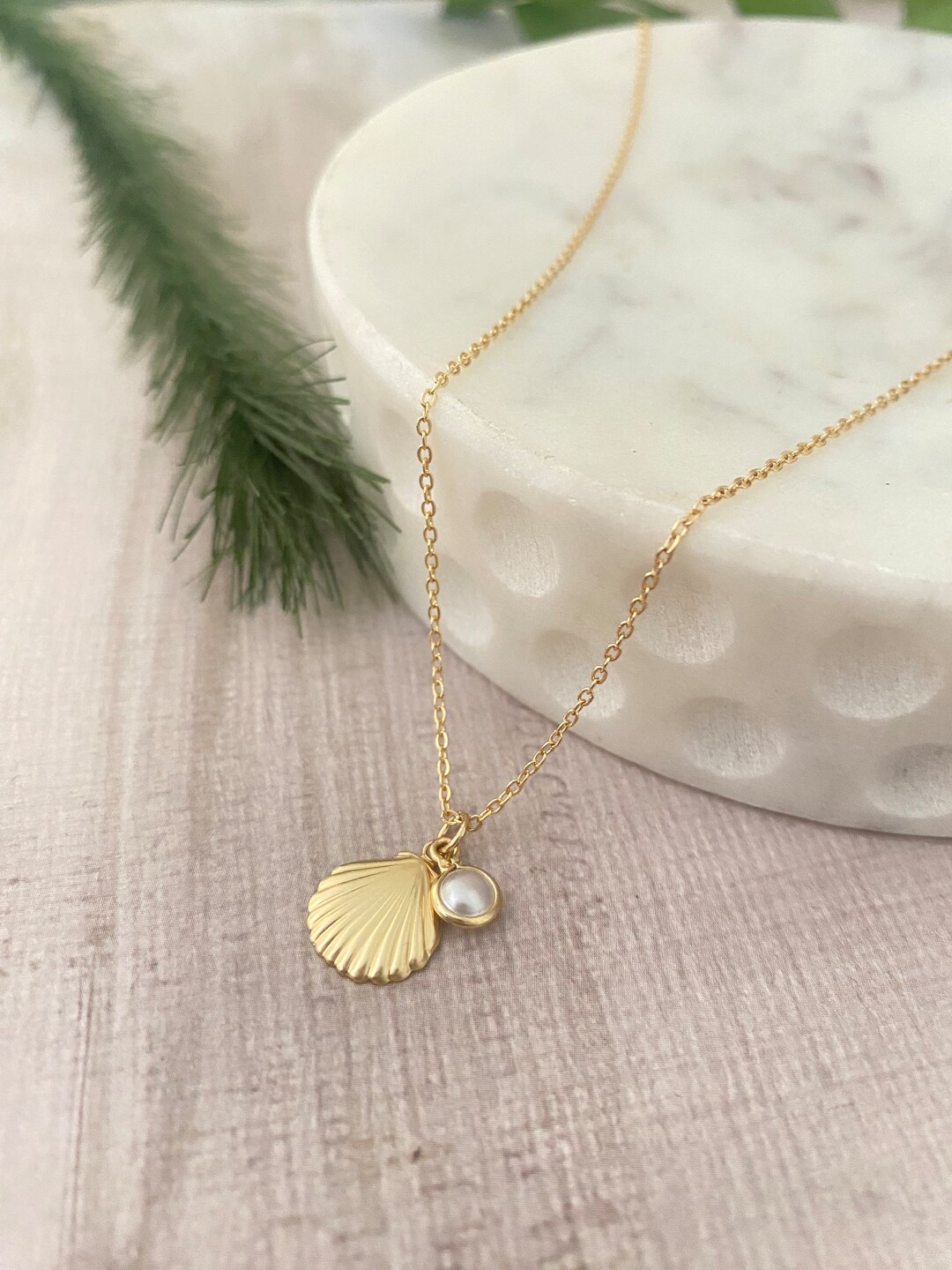 Dainty Gold Seashell and Pearl Necklace Tiny Pendant Beach Gift Sea ...