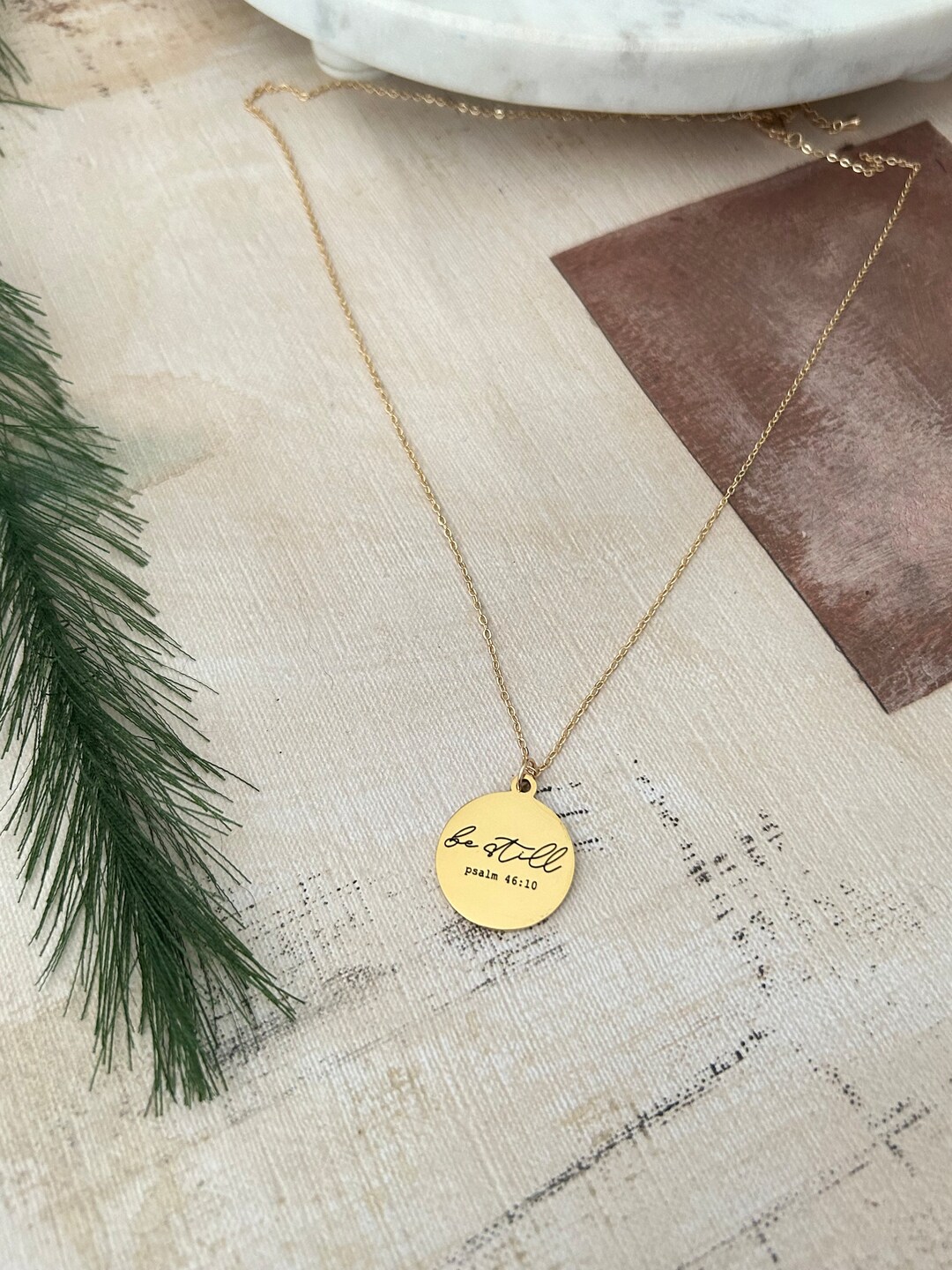 Be Still Bible Verse Gold Necklace, Psalm 46:10, 16K Gold Plated ...