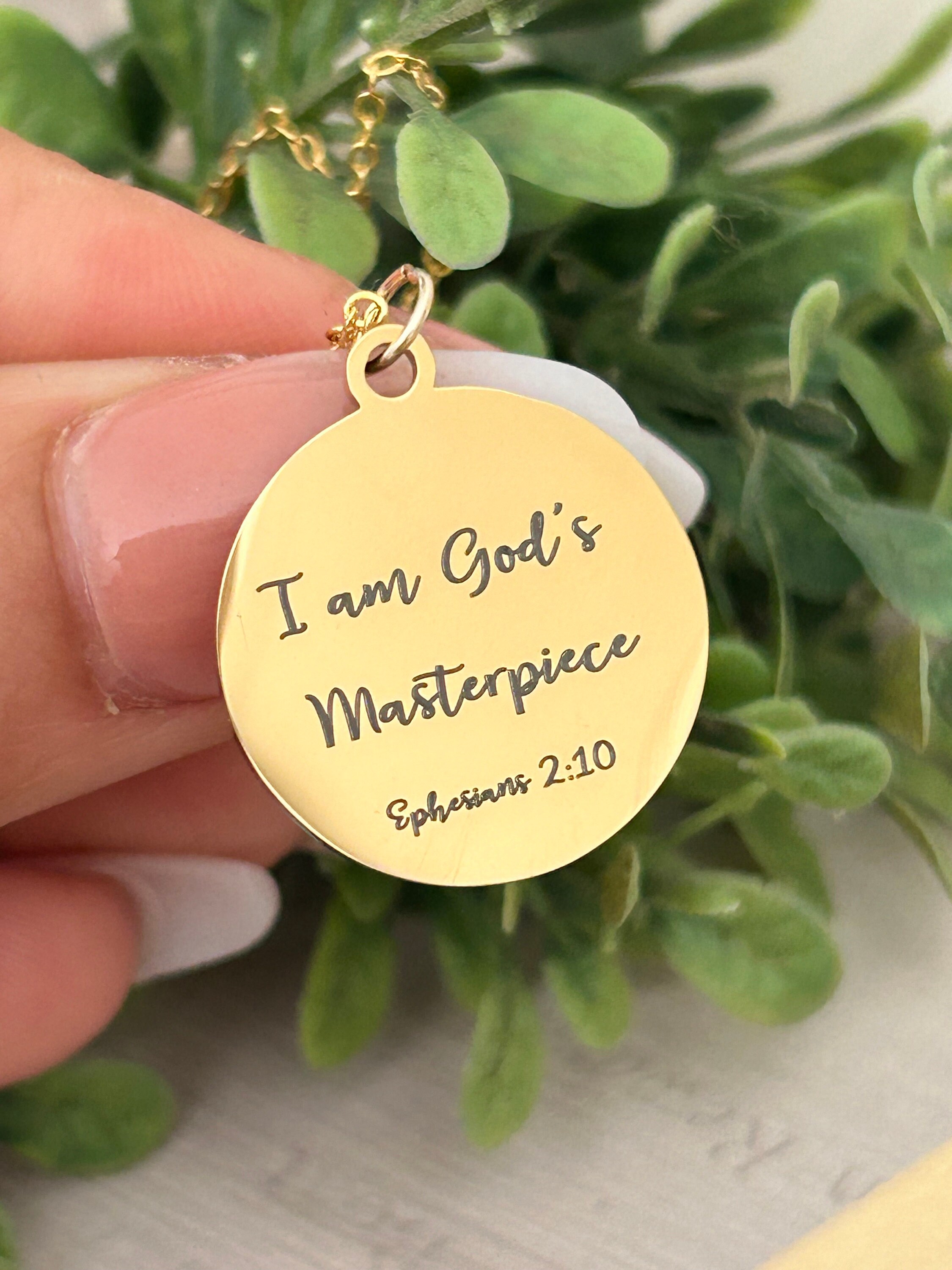 I Am God's Masterpiece Bible Verse Gold Necklace, Christian Jewelry ...