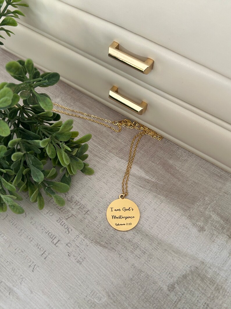 I Am God's Masterpiece Bible Verse Gold Necklace, Christian Jewelry ...