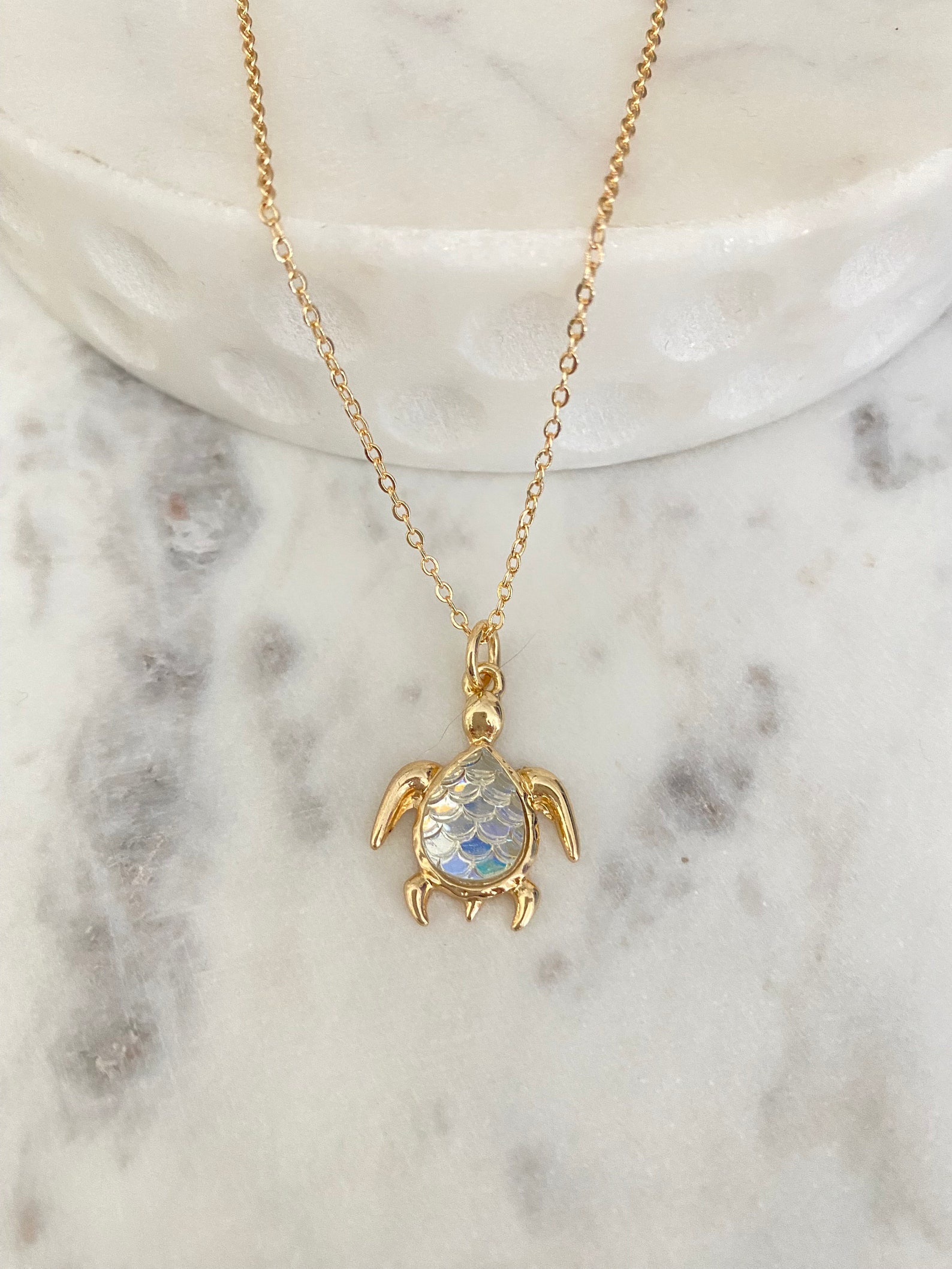 Dainty Gold Sea Turtle Necklace, Iridescent Pendant, Beach Gifts ...