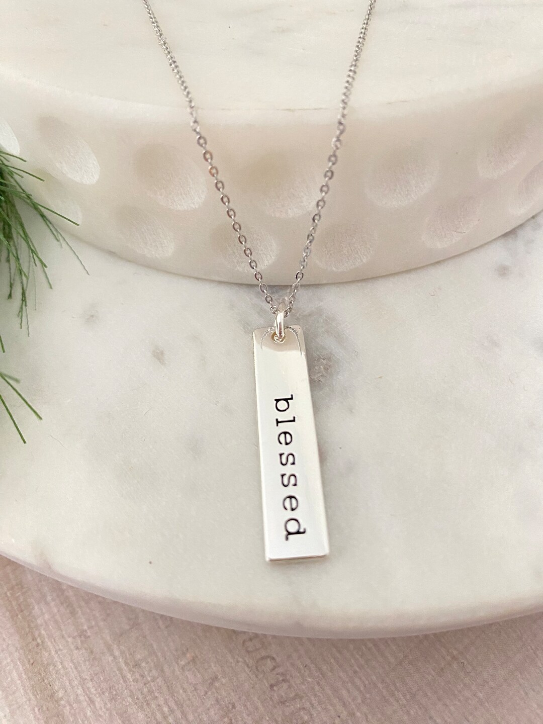 Engraved 'blessed' Silver Bar Necklace: Minimalist Christian Jewelry - Etsy