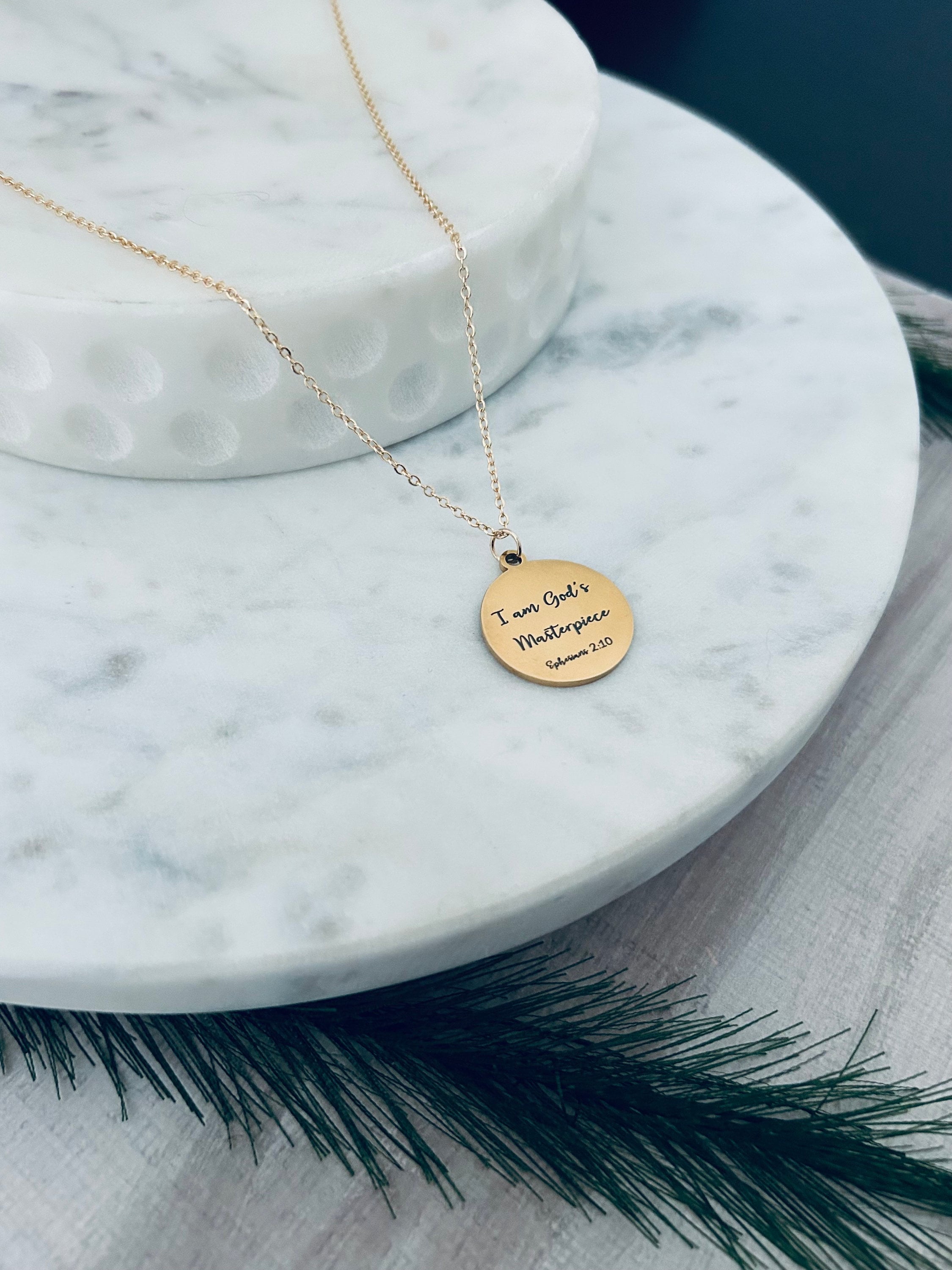 I Am God's Masterpiece Bible Verse Gold Necklace, Christian Jewelry ...