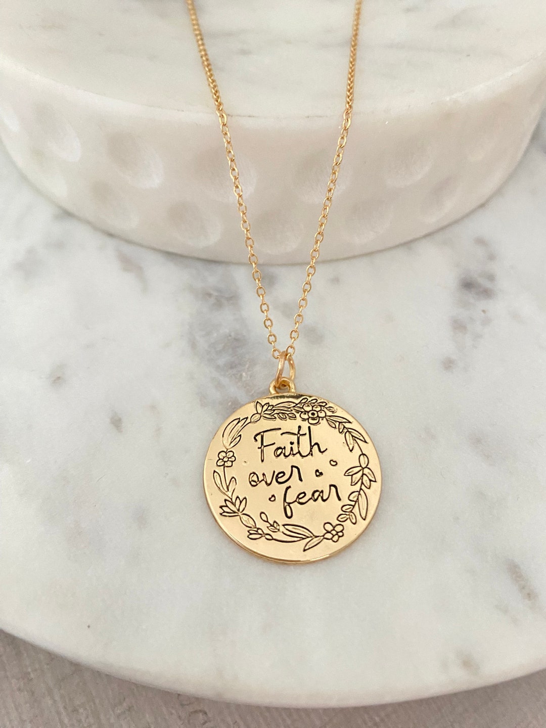 Faith Over Fear Gold Disc Necklace, Engraved Christian Jewelry Gifts ...