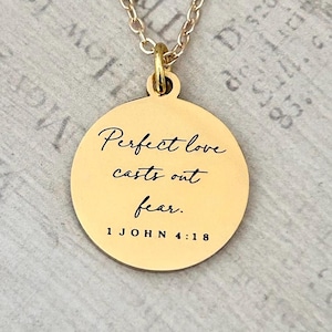 Perfect Love Casts Out Fear Bible Verse Gold Necklace, Christian Gift ...
