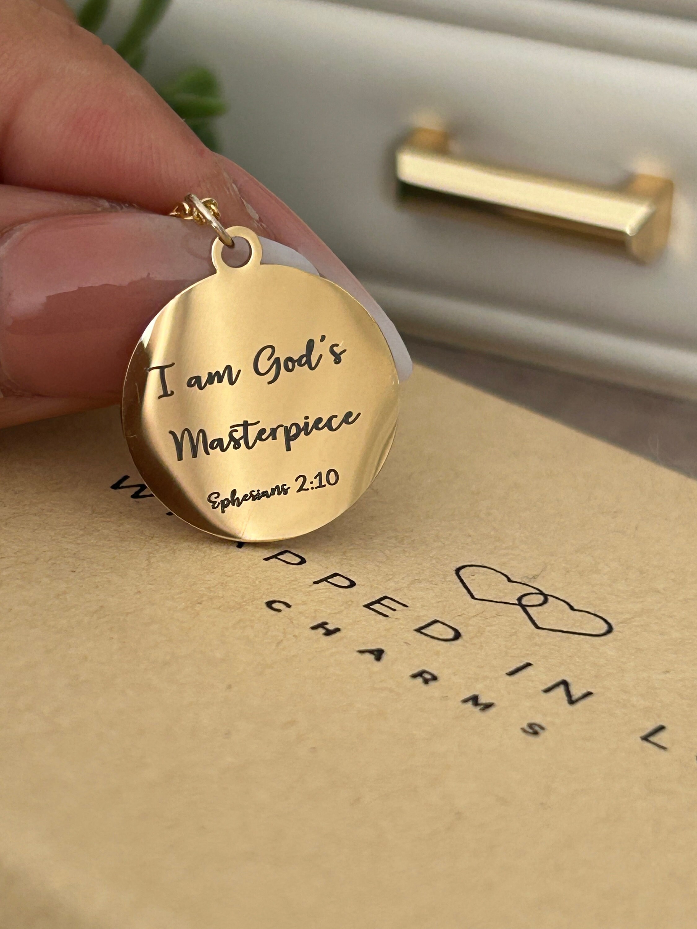 I Am God's Masterpiece Bible Verse Gold Necklace, Christian Jewelry ...