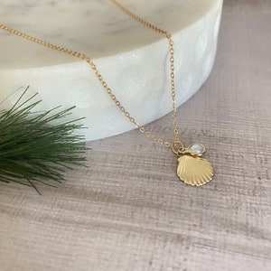 Dainty Gold Seashell and Pearl Necklace Tiny Pendant Beach Gift Sea ...