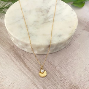 Dainty Gold Seashell and Pearl Necklace Tiny Pendant Beach Gift Sea ...