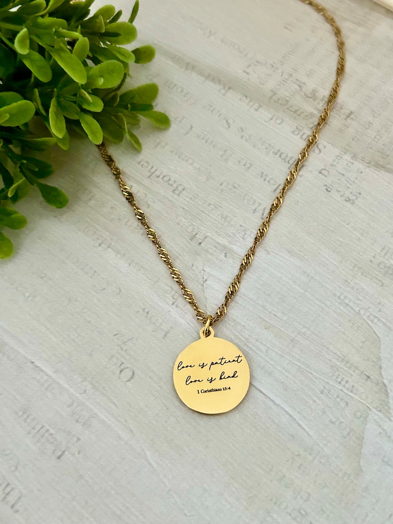 Love is Patient Love is Kind Bible Verse Gold Necklace, Christian ...